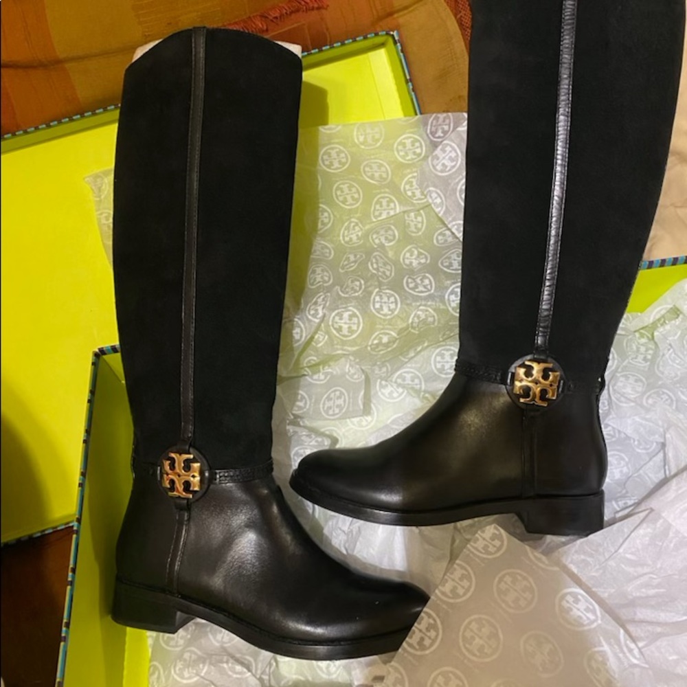 Black Knee High Tory Burch Suede/Leather Boots - Gem